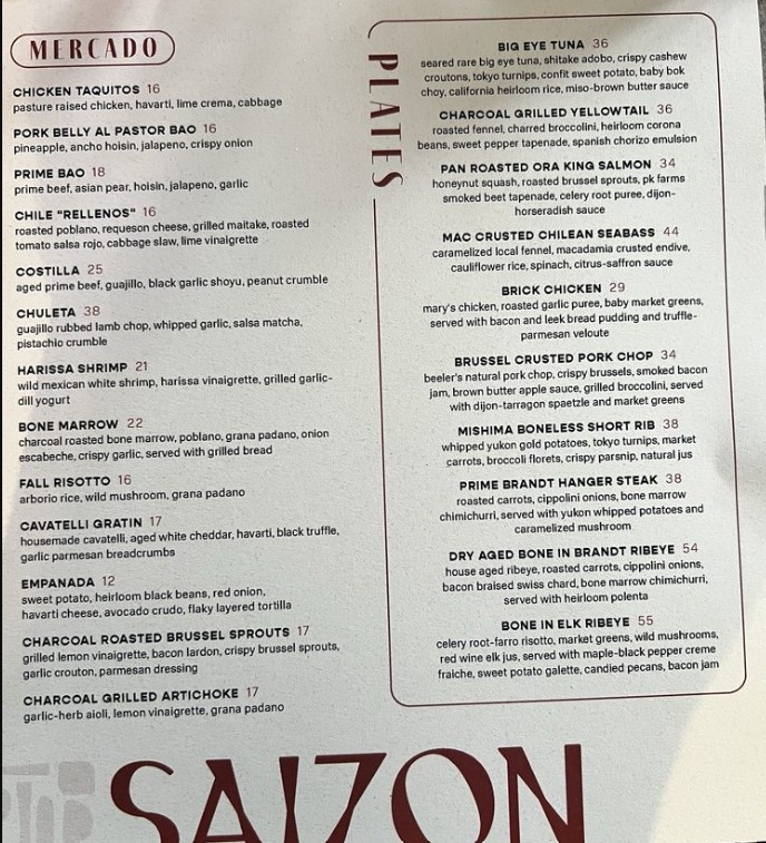 Saizon Menu - Modern California Cuisine & Prices(Details) | Fresno, CA